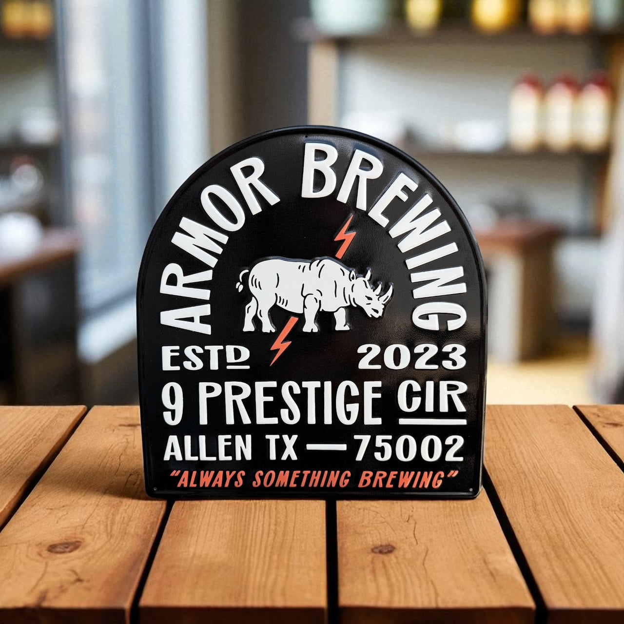 Armor Brewing Co Rhino Tin Tacker Collectible Metal Beer Sign – Tin Tackers